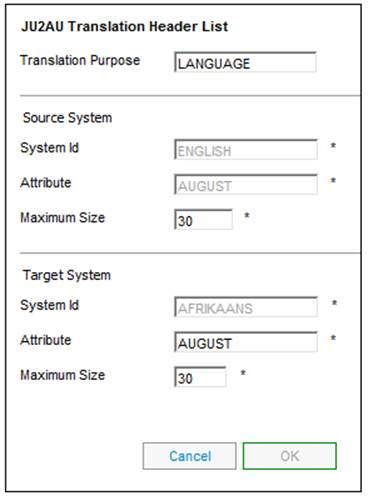 Translation Values (Accounting Structure)