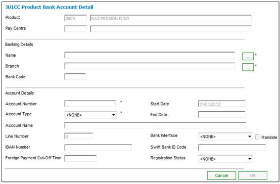 Adding a New Bank Account (ProductUpdate Type: Bank Accounts)