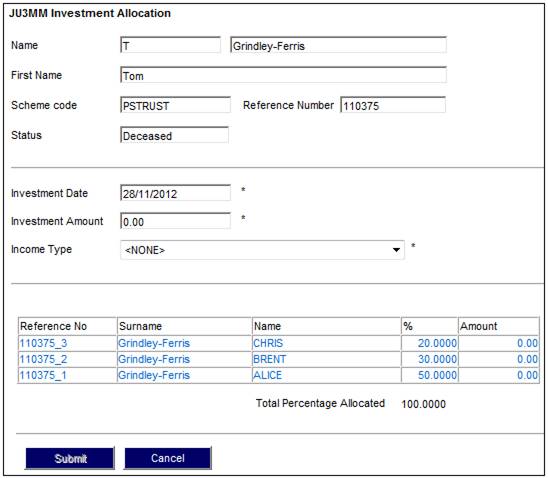 Status of Deceased (Beneficiary Investment Amount)