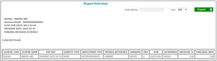 Pending Increases Report (Annuity)