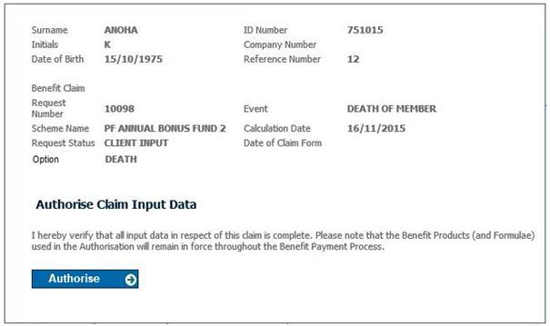 Authorize the Claim (Insurance Products 1001)